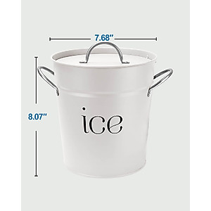 3Qt White Galvanized Ice Bucket with Lid, Scoop & Handles - Ideal for Cocktails, Parties, BBQs, Wine & Champagne. Double-Layer Insulated Outer & Galvanized Inner Layer, Perfect for Home & Outdoor Use