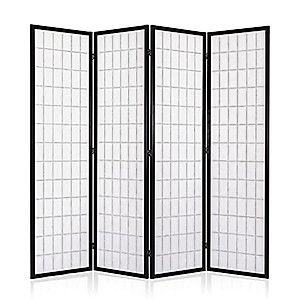 Salfanre Divider for Room Separation, 4 Panel, Japanese Room Dividers, Folding Shoji Screen, 5.6 Ft, Black