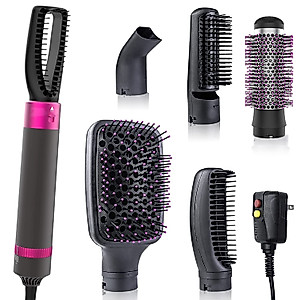 Hot Air Brush Hair Dryer Brush - 5 in 1 Hair Dryer Hot Air Brush Styler Blow Dryer Brush in One,Negative ​Ion/1200W/3 Temp/,One Step Hair Dryer and Styler for Straightening/Curling/Volumizer (Black)