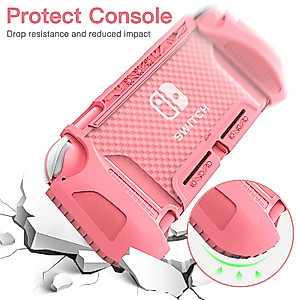 HEYSTOP Case Compatible with Nintendo Switch Lite, with Tempered Glass Screen Protector and 6 Thumb Grip, TPU Protective Cover for Switch Lite with Anti-Scratch/Anti-Dust (Pink)