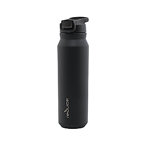 REDUCE 32 oz Hydrate Pro Stainless Steel Insulated Water Bottle - Flip Top Leak-Proof Lid, Dishwasher Safe, BPA-Free, Dual Wall Vacuum, Keeps Drinks Cold for 48 Hrs, Cup Holder Friendly - Black
