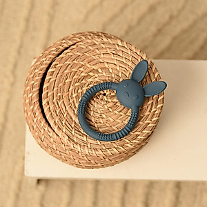 Silicone Baby Bunny Teething Toys - Silicone Teether Toys for Babies 0-6 Months - Cute Animal-Shaped Teething Relief, Easy to Clean Teething Ring - Newborn Essentials Must Have (Bunny/Denim)