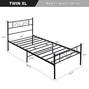 Giantex Twin XL Bed Frame, Metal Platform Bed with Heart-Shaped Headboard & Footboard, Mattress Foundation, Heavy-Duty Steel Slat Support, No Box Spring Needed, Easy Assembly, Black