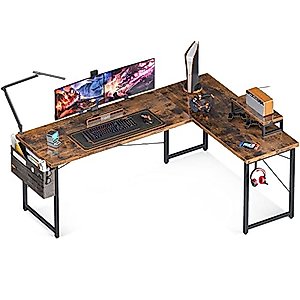 ODK L Shaped Desk, 66" Computer Corner Desk, Gaming Desk, Home Office Writing Desk with Monitor Shelf, Space-Saving Workstation Desk, Modern Simple Wooden Desk, Easy to Assemble, Vintage
