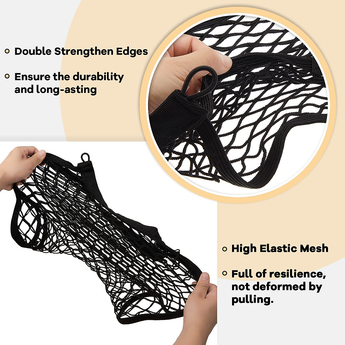 Frienda 2 Pieces Stretchable Small Cargo Net Pocket Storage Mesh Net Elastic Automotive Storage Pouch with 8 Pieces Mounting Screws and Hooks for Truck Car SUV Boats(25 x 9.8 Inches)