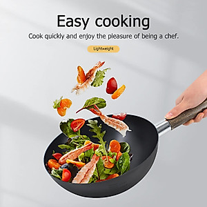 POLARBEAR Camping Iron Stir-Fried Wok 9" Uncoated Chinese Style Small Deep Wok Flat Bottom Wok with Iron Lid & Handle for All Stoves