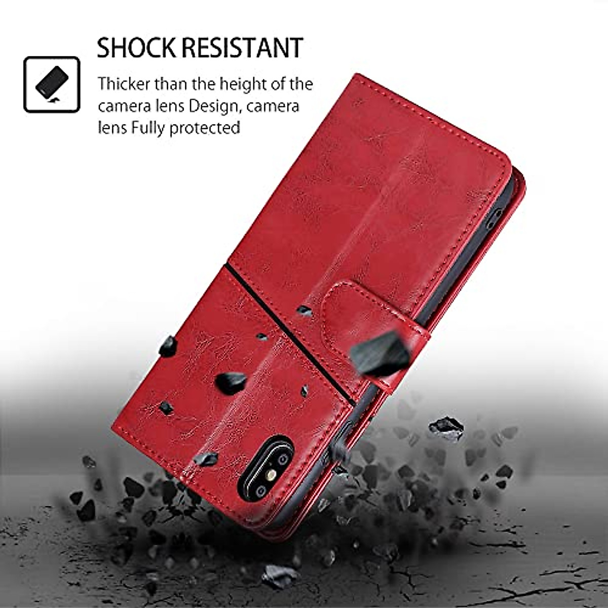 Fansipro Wallet Folio Case for Oppo Reno 2 F, Premium PU Leather Slim Fit Cover for Reno 2 F, 3 Card Slots, Good Design, Red
