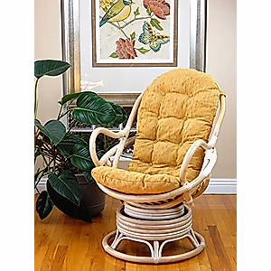 Java Lounge Swivel Rocking Chair with Cream Cushion Natural Rattan Wicker Handmade, Colonial