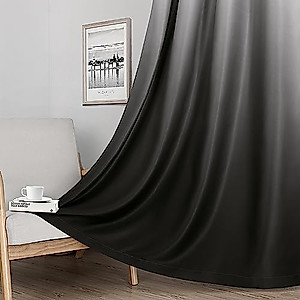 HOMEIDEAS 100% Black Ombre Blackout Curtains for Bedroom, Room Darkening Curtains 52 X 84 Inches Long Grommet Gradient Drapes, Light Blocking Thermal Insulated Curtains for Living Room, 2 Panels