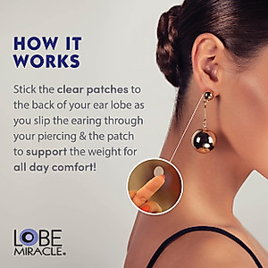Lobe Miracle- Clear Earring Support Patches - Earring Backs For Droopy Ears - Ear Care Products for Torn or Stretched Ear Lobes (60 Patches)