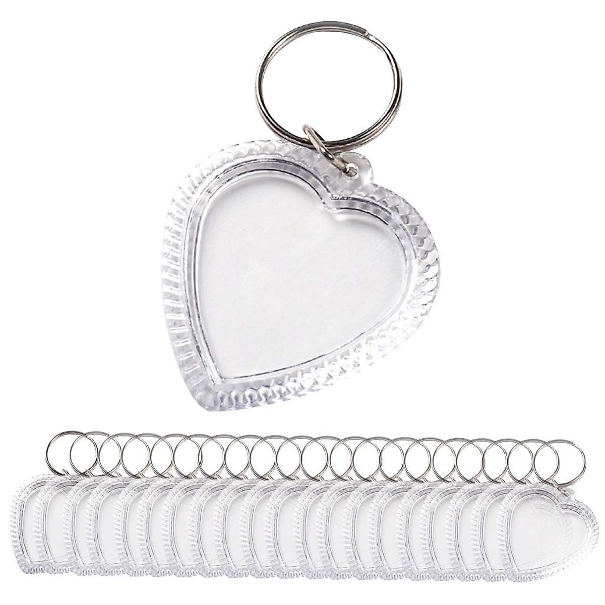 25Pcs 2 Acrylic Photo Keychain Snap-in Keychain Double Sided Blank Custom Frames Heart-Shaped Clear Insert Photo Picture Frame with Keyring Christmas Ornaments Keyring Holder(Embossed Edges)
