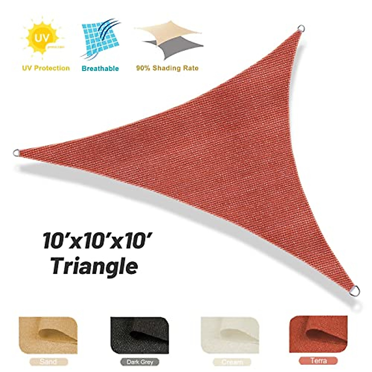 COOLBOYS 10'x10'x10' Sun Shade Sail Triangle UV Block Sun Shade Canopy for Patio Backyard Lawn Garden Outdoor, Terra
