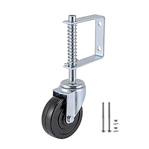 Gate Caster 4”and 5", Heavy Duty Gate Caster Wheel with Spring Loaded,Universal Mount Pate, 250-500 lbs Load Capacity, 4 and 5 Inches Rubber Wheel(Two PCS OR ONE PCS) (4 inch Without Brake, 1 pcs)