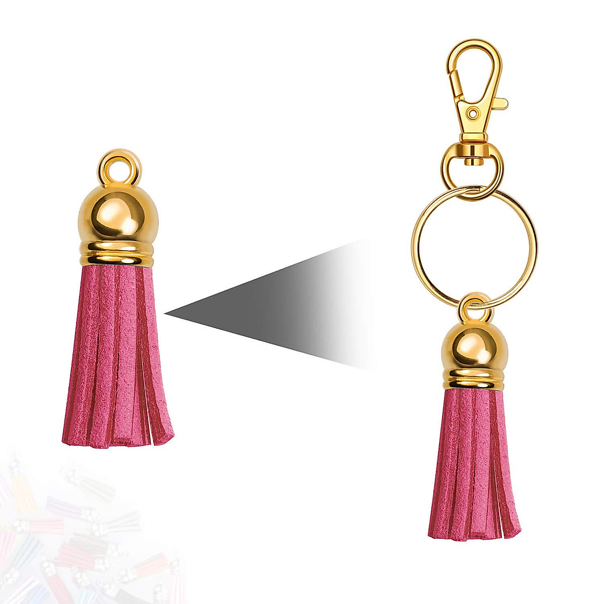 Tassels for Crafts, Anezus 100Pcs Keychain Tassel Set Including 50Pcs Tassels, 25Pcs Lobster Clasp Keychain and 25Pcs Keychain Rings Bulk for Acrylic Blank Keychains, Shrinky Film Artand Crafts (Gold)