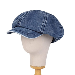 Unisex Japanese Oversized Denim Cotton Newsboy Hats Vintage Unisex Paperboy Painter Beret Cap Dark Blue