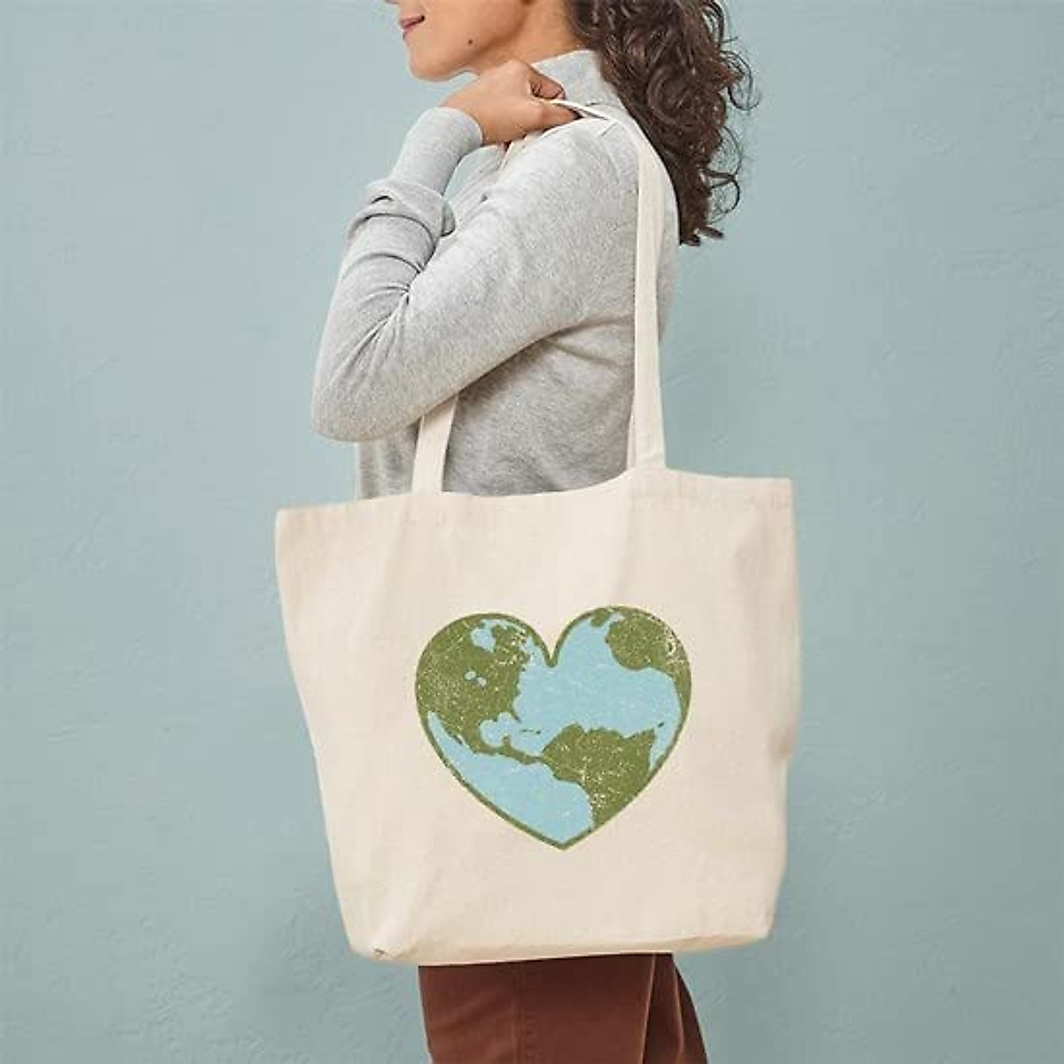 CafePress Earth Love Tote Bag Natural Canvas Tote Bag, Reusable Shopping Bag