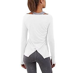 Bestisun Womens Long Sleeve Yoga Tops Workout Shirts Yoga Clothes Tunic Workout Tops with Thumb Hole White M