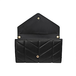 XOXO Women’s Wallet Small Black Vegan Leather Quilted Pattern Fold With Chain Crossbody Strap