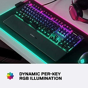 SteelSeries USB Apex 5 Hybrid Mechanical Gaming Keyboard – Per-Key RGB Illumination – Aircraft Grade Aluminum Alloy Frame – OLED Smart Display (Hybrid Blue Switch)