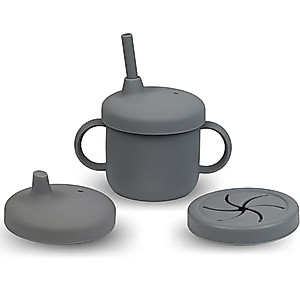 Silleebee Silicone 5-in-1 Toddler Open Training Cup | 3 Interchangeable Lids with Straw and Handles | Sippy and Snack Option for Babies | Infant 6 mos+