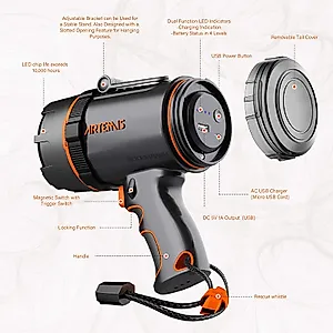 GOODSMANN LED Rechargeable Marine Spotlight 2000 Lumen Handheld Spot Light Waterproof Searchlight Portable Boat Flashlight for with Switch Lock and USB Cable for Outdoor Fishing Hiking Hunting