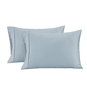 100% Organic Cotton Twin Sheet Set & Standard Pillowcases Set of 2 Combo- 300 Thread Count Long Staple Cotton Sheets,3 Pc Twin Size Sheets & Standard Pillowcases, Sateen Sheets, Breathable - Light Blu