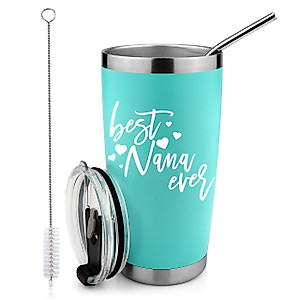Sips & Gifts Best Nana Ever- Birthday Christmas Mother's Day Gift for Nana -20 Ounce Insulated Stainless Steel Travel Tumbler With Leak Proof Lid And Metal Straw