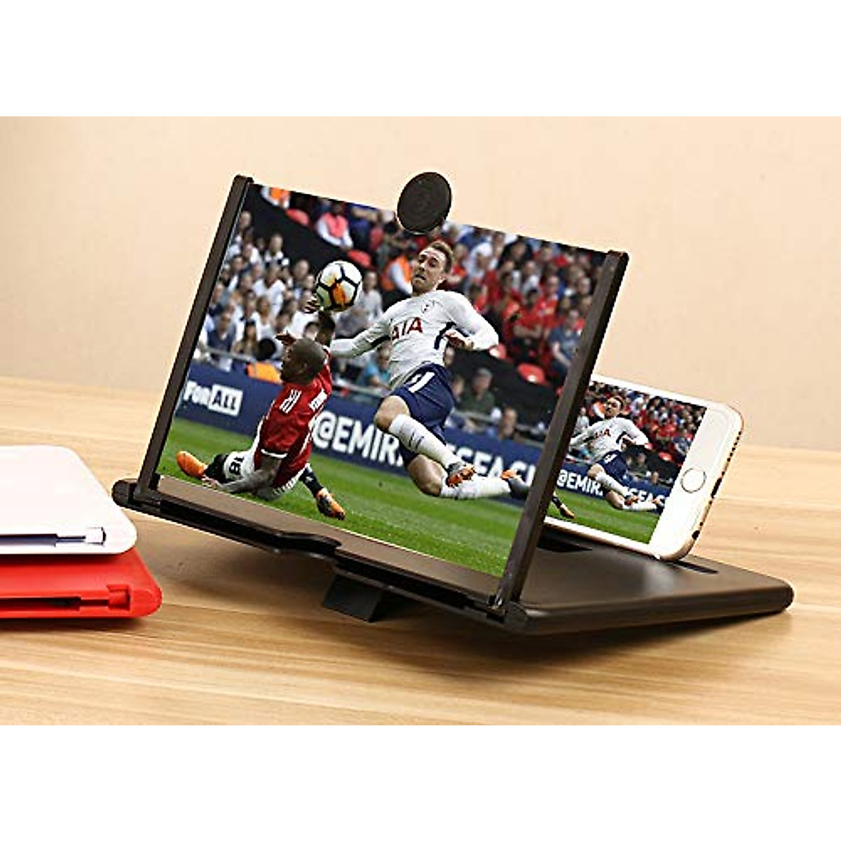 siduater 10" Screen Magnifier, 3D HD Smart Phone Magnifier Projector Screen for Movies, Videos, and Gaming – Foldable Phone Stand with Screen Amplifier, Supports All Smartphones, Red