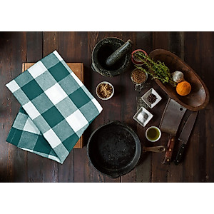 Native Fab 6-Pack Kitchen Towel with Hanging Loop 16x26 inches, Cotton Buffalo Check Kitchen Towels for Cleaning Drying, Washcloths Soft & Absorbent Cloth Rags, Bar Towel, Dish Cloth, Teal Green