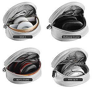 Geekria Headphone Pouch Compatible with Beats Studio Pro, Studio 3, Studio, Solo 3, Solo 2, Solo HD Case, Replacement Protective Travel Carrying Bag with Cable Storage (Silver)