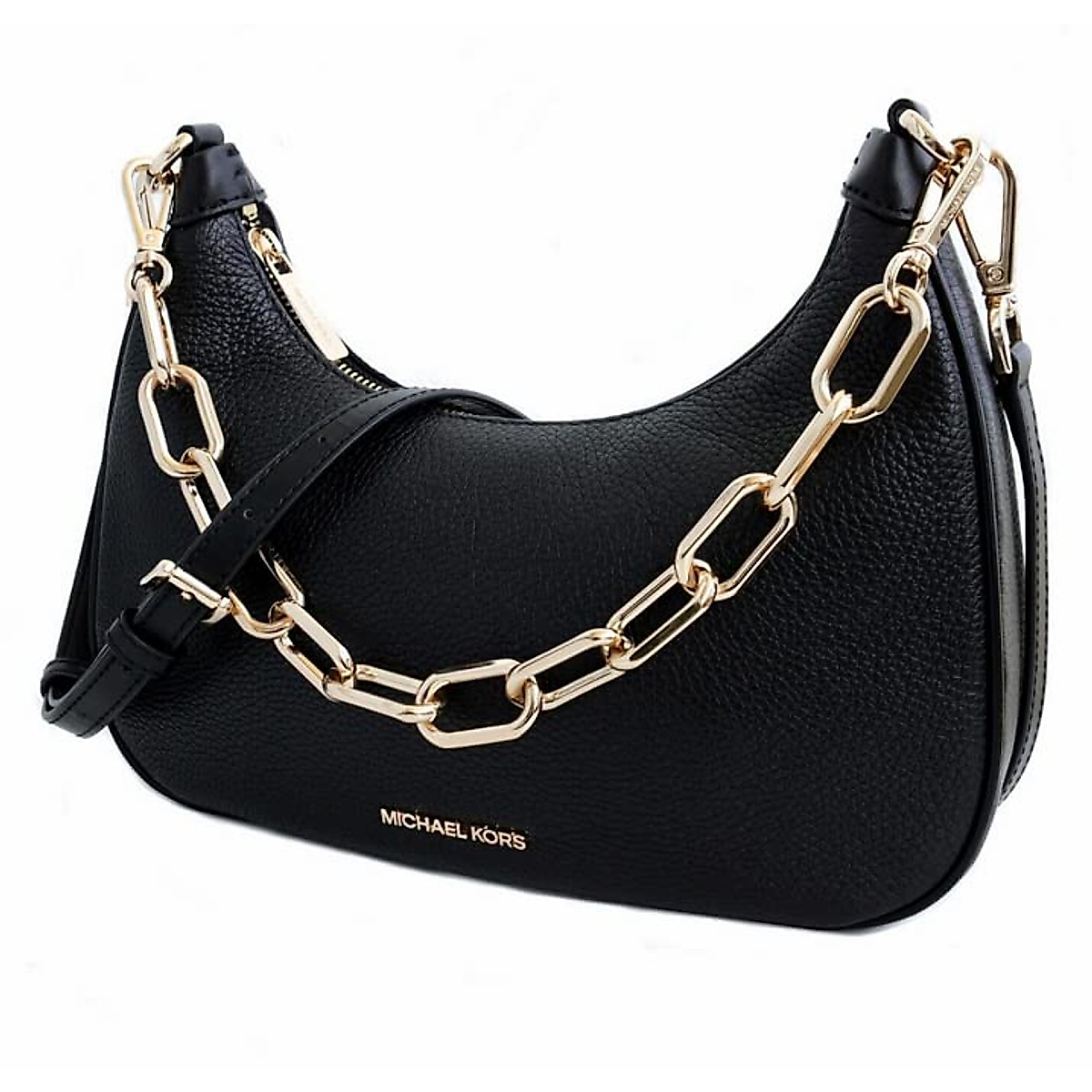 Michael Kors Ladies Shoulder Bag Cora Large Leather Chain Zip Pouchette (Black)