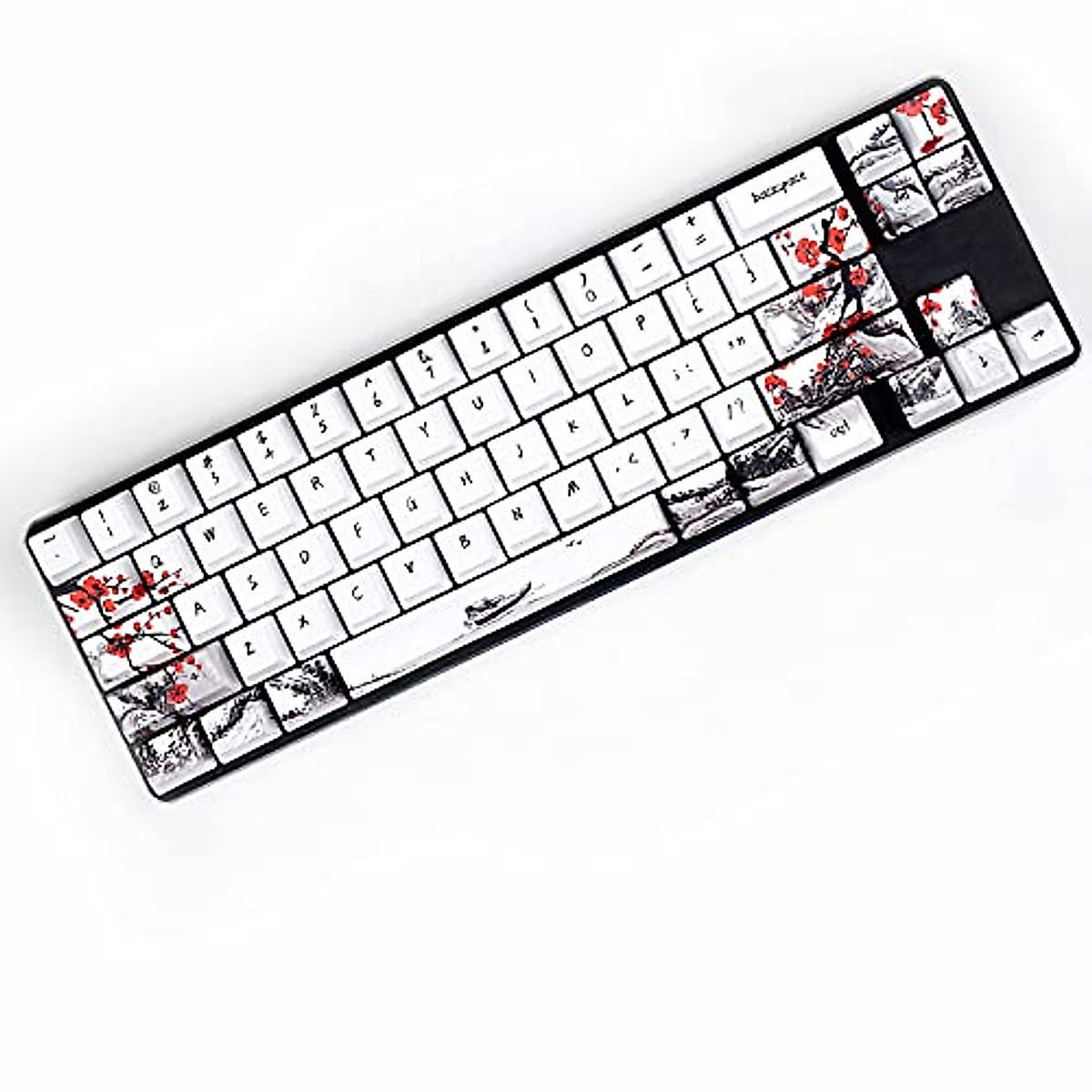 MOLGRIA Keycaps 71 Set for Gaming Mechanical Keyboard, Custom PBT OEM Profile Key caps Japanese Style with Keycap Puller for Cherry MX 71/61 60 Percent Keyboard(Plum Blossom)