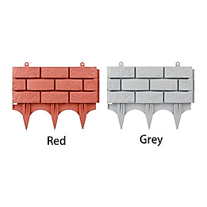 MEUMITY 4 PCS Garden Plastic Fence Edging,Imitation Stone Brick Plant Border Assemblable Plastic Faux Stone Patio Fence for Garden, Terrace, Balcony, Park, DIY(Red)