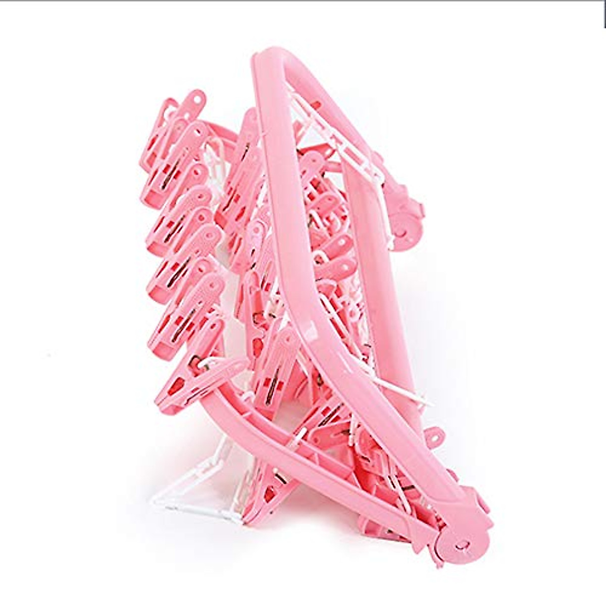 SteelFever Clothes Drying Hanger with 32 Clips, Foldable Hanging Drying Rack for Clothes Underwear Socks (Pink)