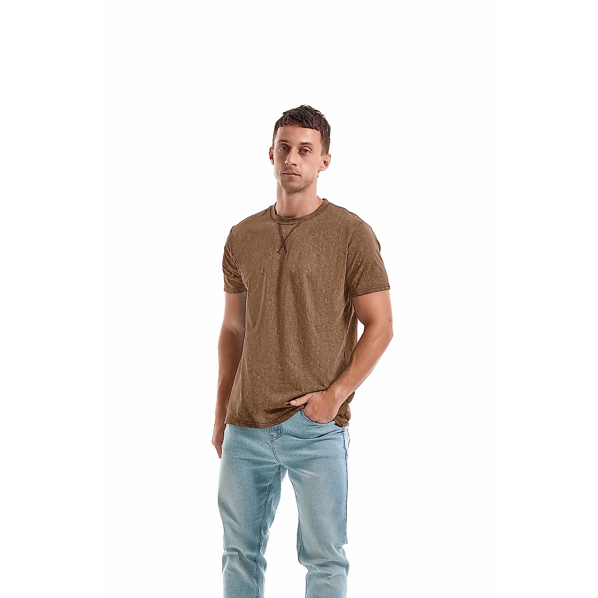 KLIEGOU Men's T-Shirts - Elasticity Cotton Crew Neck Tees 2166 Khaki XXXL