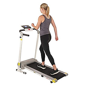 Sunny Health & Fitness SF-T7610 Electric Walking Folding Treadmill with LCD Display and Device Holder, 220 LB Max Weight, White