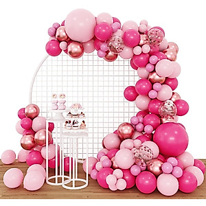 Hot Pink Balloon Arch Garland Kit,102 pcs Hot Pink Rose Gold Balloons for Birthday Shower Princess Barbie Theme Party Decorations