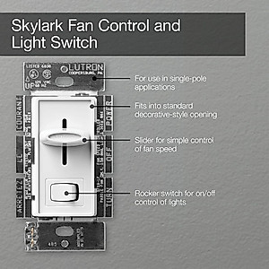 Lutron Skylark 1.5 Amp Single-Pole 3-Speed Slide-to-Off Fan and Light Control, SFSQ-LFH-WH, White
