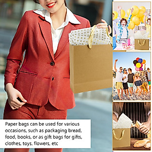 Rcybeo 15 Pack 10.6x3.1x8.3 Inch Brown Gift Bags, Kraft Paper Bags with Tissue Paper, Brown Paper Bag with Ribbon Handles for Retail, Grocery, Boutique, Wedding, Birthday, Party Supplies and Gifts