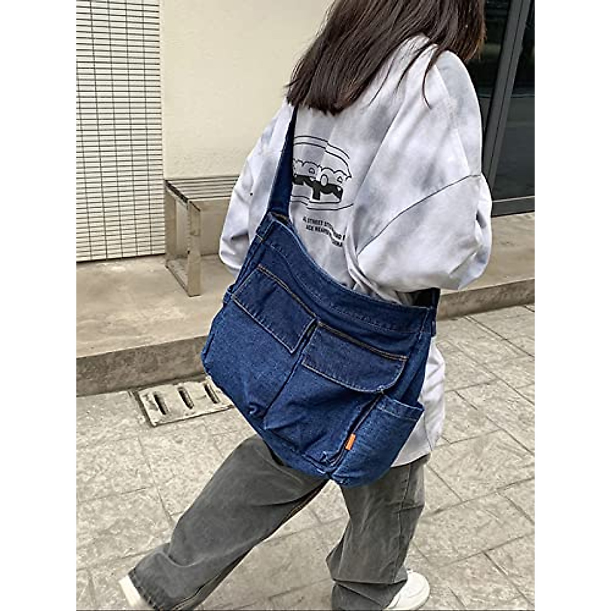 Nanwansu Denim Shoulder Bag Casual Style Canvas Bag Retro Travel Shopper Crossbody Handbag Hobo Tote Bag for Women Dark Blue