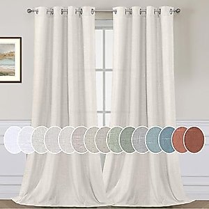H.VERSAILTEX 2 Pack Ultra Luxurious High Woven Linen Elegant Curtains Grommet Semi Sheer Curtain Panels Light Filtering Privacy Panels Drapes, Nickel Grommet, Extra Long 52x108-Inch, Heathered Natural