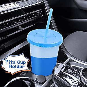 EASEVE Color Changing Cups with Lids and Straws - 12 Packs 24 oz Reusable Plastic Tumblers with Lids and Straws for Adults Kid Party, Bulk Tumblers for Iced Coffee Tea and Smoothie