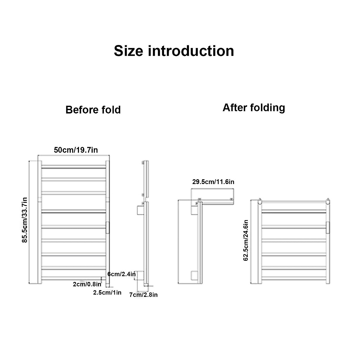 Bathroom Wall Heater,The top can be Folded 90°,Wall Mounted Towel Rack,304 Stainless Steel Heated Towel Rail,Bathroom Wall Mounted Towel Rack,Suitable for Bathroom, Kitchen (Color : Black)