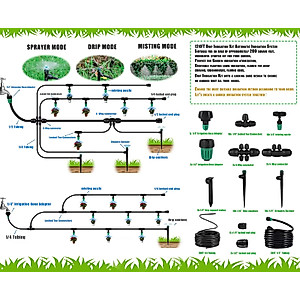 NRWRTY Leak-Proof Drip Irrigation Kit,Quick Connect Irrigation System,Lock Barbed Garden Watering System with 1/4 inch 1/2 inch Irrigation Tubing Hose for Garden,Raised Garden Bed, Lawn