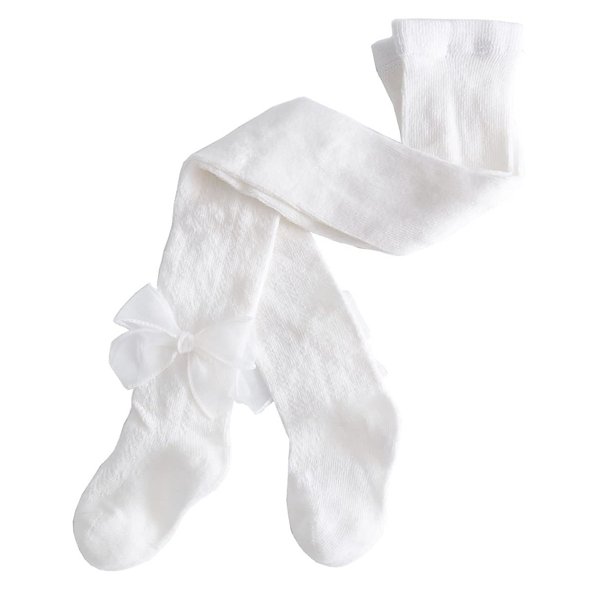 CHUNG Baby Girls Cotton Tights Thin Hallow Summer with Bowknot Lace Fashion Toddler Crochet Footed Legging (1-2 Years, White)