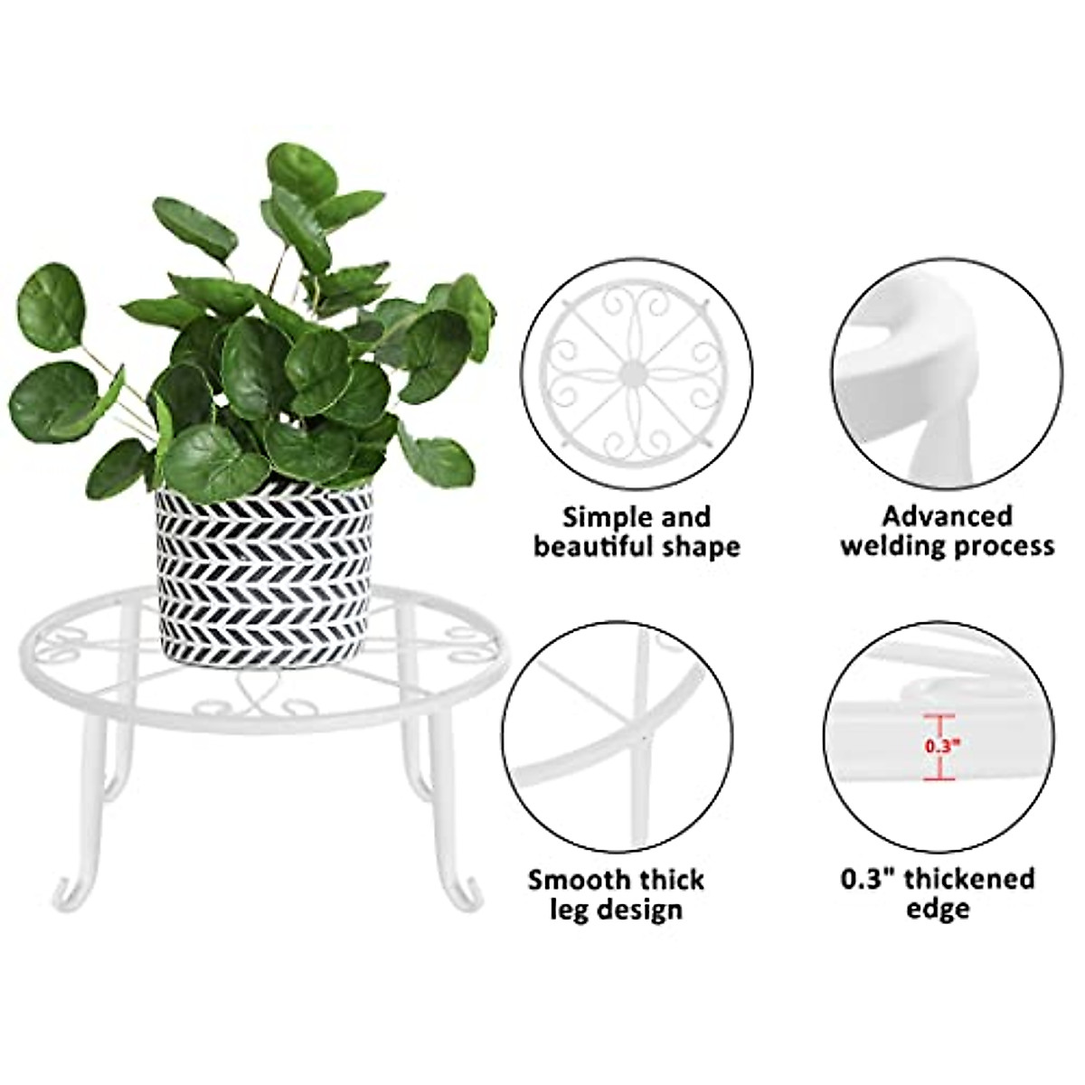 Brightdeco 4 Pack Metal Plant Stands Outdoor Indoor for Patio Round Potted Holder for Large Plants Multiple Flower Planter, White
