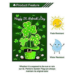 St Patricks Day Garden Flag, 12.5 x 18 inch Green Hat/Shamrock St Patrick's Day Garden Flag Decorative, Double Sided Printing Green Parade Holiday Outside Décor for Yard Farmhouse