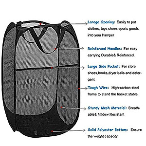 DurReus Foldable Large Pop Up Laundry Hamper with Pocket for Dirty Clothes,Sporting Goods,Baby Toys,Dorm Laundry Basket Rectangle Black