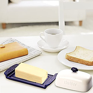 AVLA Ceramic Butter Dish with Lid, Porcelain Butter Keeper Container for Countertop, Counter, Butter Tray Holder For Butter Storage, Perfect for East and West Butter, Holds 1 Stick, Cobalt Blue