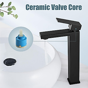Aolemi Tall Bathroom Faucet Vessel Sink Faucet Single Hole 1 Handle Lavatory Vanity RV Deck Mount Mixer Tap with Pop Up Drain Assembly, Matte Black, Aerator Spout